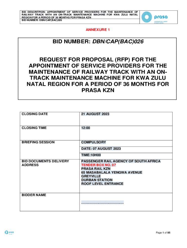 Fillable Online Request for Proposal (rfp) for the Appointment of ...