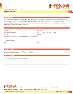 Fillable Online 2023 Refund Application Form | Mcgill Institute Australia Fax Email Print ...