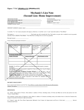 Fillable Online Mechanic's Lien Note for Home Improvement Loans 2023 ...