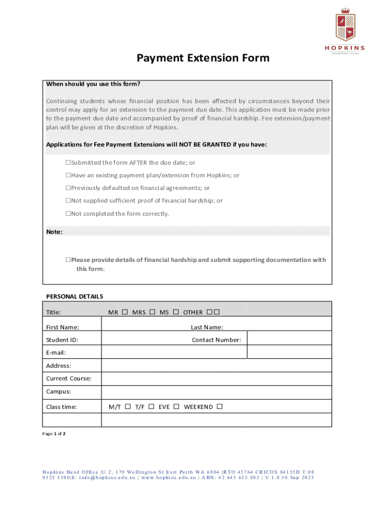 Fillable Online Hopkins -Payment-Extension-Request-Form-1 Fax Email ...