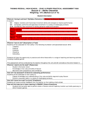 Fillable Online Thomas Reddall High School - Year 10 Pdhpe Soccer ...
