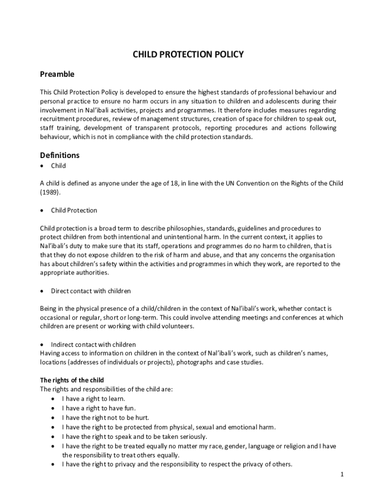 Fillable Online Revised Child Protection Policy - Comprehensive version ...