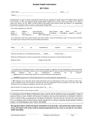 Fillable Online Student Health Information Form 2017-2018 for Festus R ...