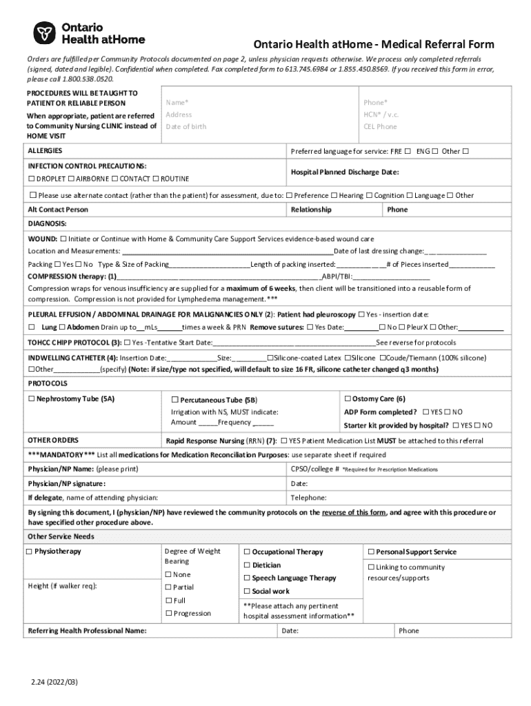 Fillable Online Ontario Health Athome Medical Referral Form 2022 Fax Email Print - pdfFiller