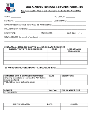 Fillable Online Gold Creek School Leavers Form 2023 - Essential ...
