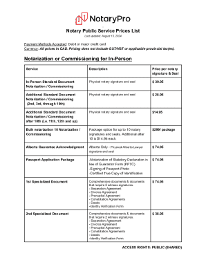 Fillable Online Notary Public Service Prices List 2024 - Affordable ...