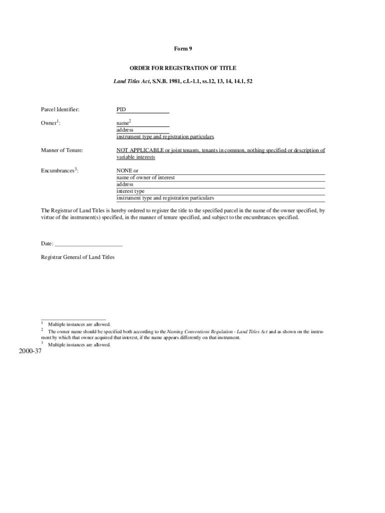 Fillable Online Order for Registration of Title - Land Titles Act 2023 Fax Email Print - pdfFiller