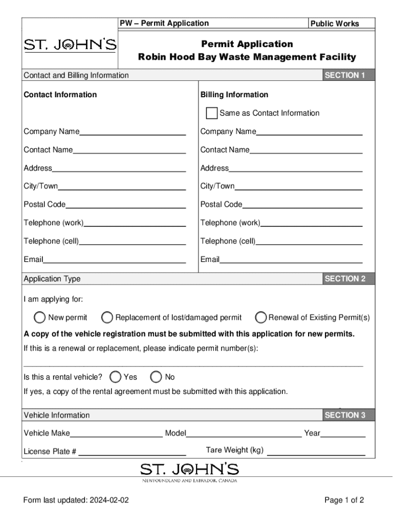 Fillable Online Permit Application Robin Hood Bay Waste Management ...