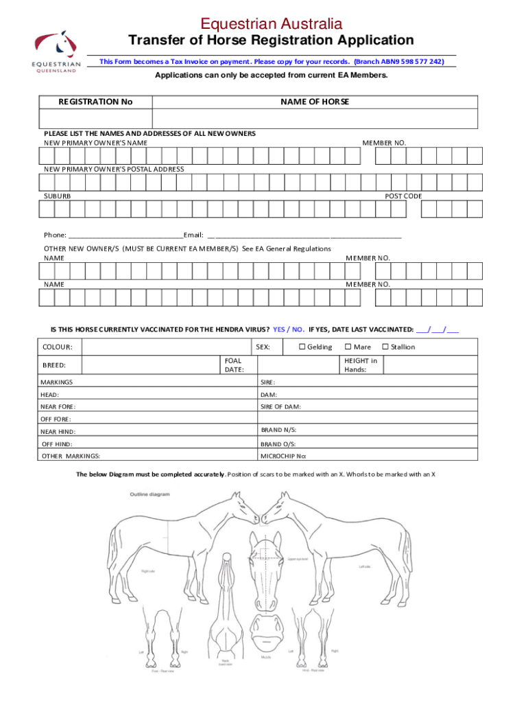 Fillable Online Equestrian Australia Transfer of Horse Registration ...