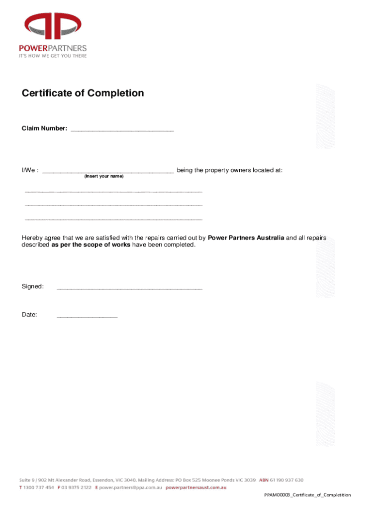 Fillable Online Roofing Certificate Of Completion - Fill Online ...