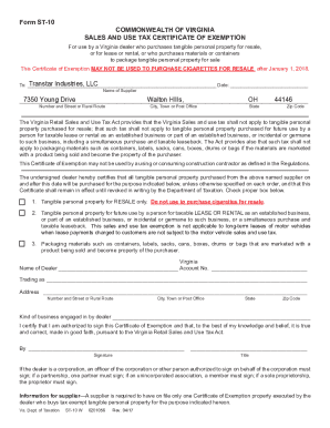 Fillable Online Virginia Sales and Use Tax Certificate of Exemption ...