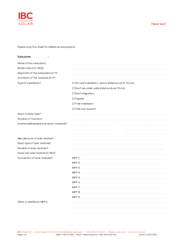 Fillable Online Recording form IBC SolPortal Plus Fax Email Print ...