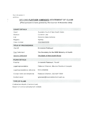 Fillable Online Second Further Amended Statement of Claim - 2022 Fax ...