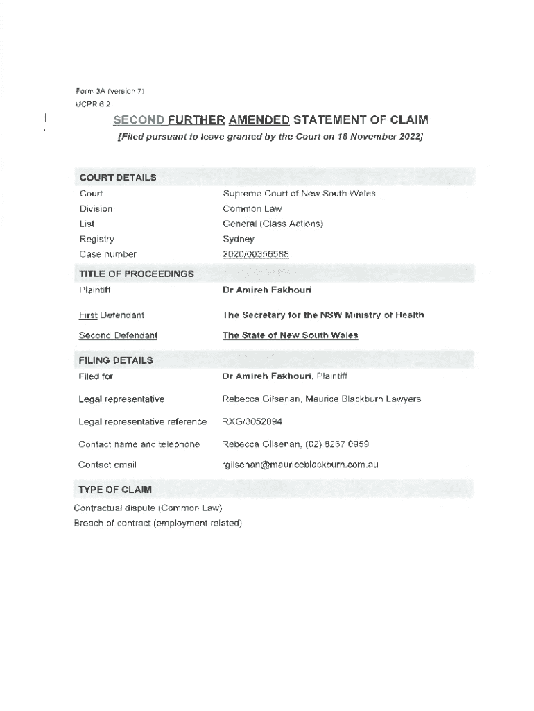 Fillable Online Second Further Amended Statement of Claim - 2022 Fax ...