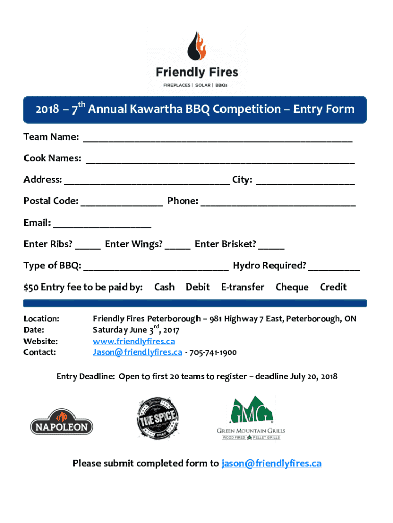 Fillable Online First Amateur Backyard Barbeque Cook-off Competition ...