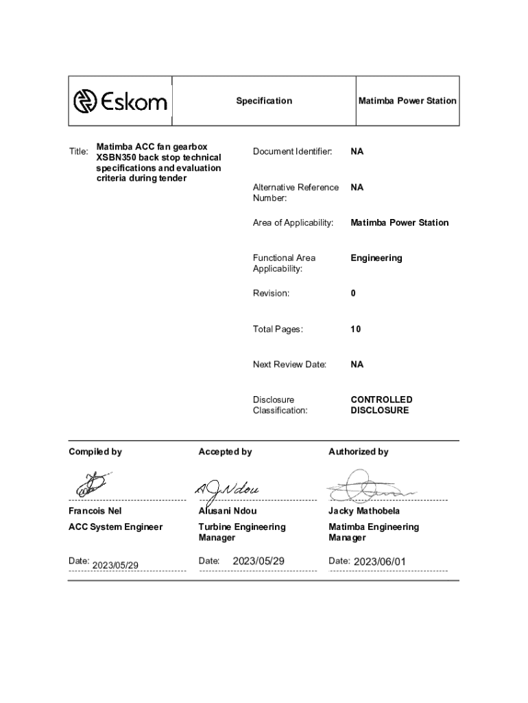 Fillable Online Matimba ACC fan gearbox XSBN350 back stop technical ...