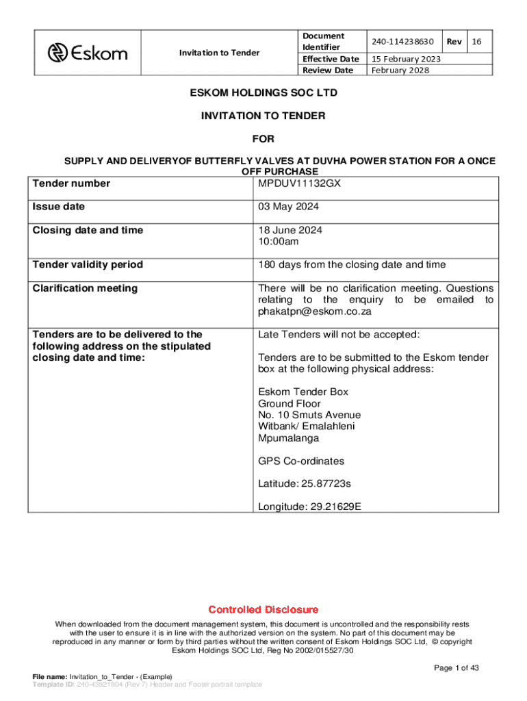 Fillable Online Eskom tender: Supply and delivery of seal water change ...