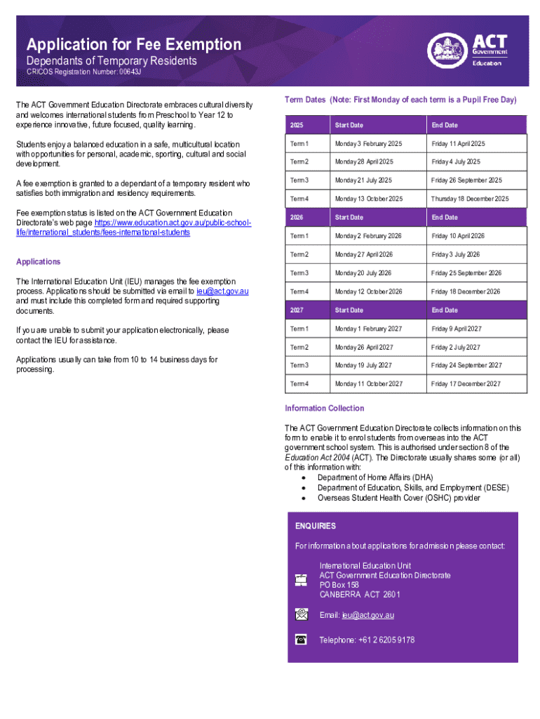 Fillable Online Dependents of Temporary Residents fee exemption application form Fax Email Print ...