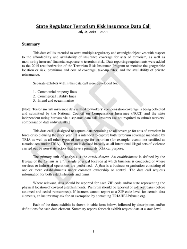 Fillable Online Topic: Terrorism Risk and Insurance - Insurance ...