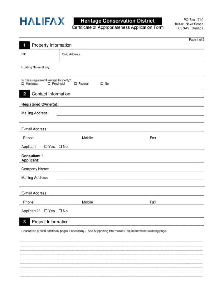 Fillable Online Heritage Conservation Certificate Application 2023 - Halifax Ns Fax Email Print ...