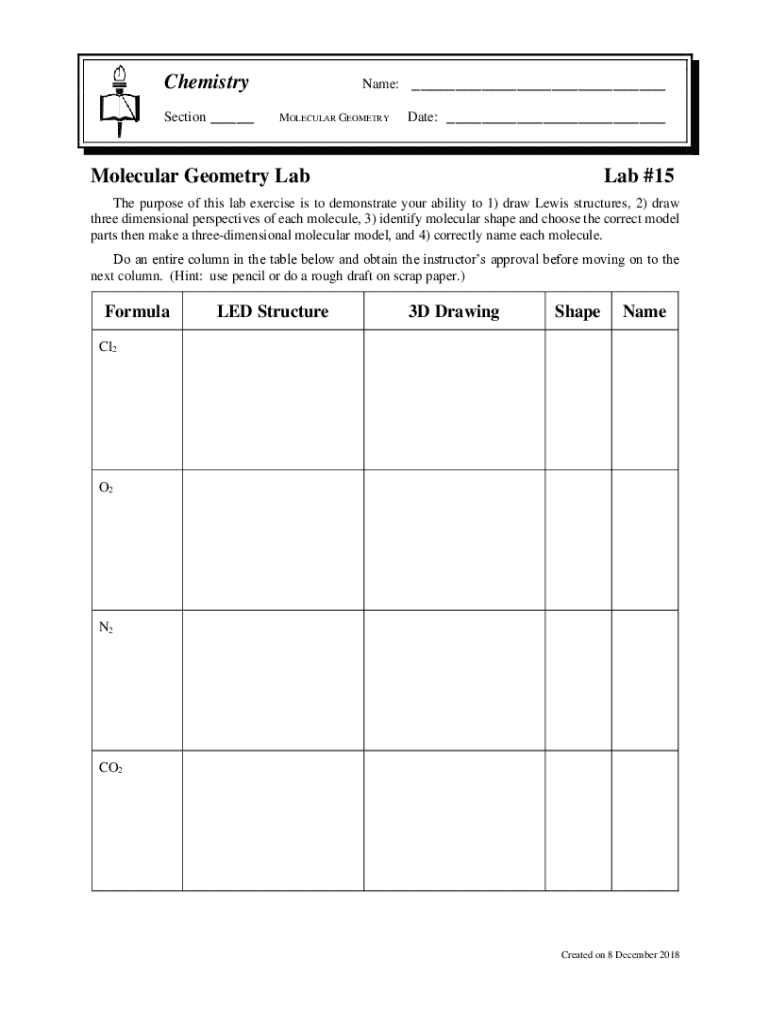 Fillable Online Molecular Geometry Lab: Understanding Molecular Shapes ...
