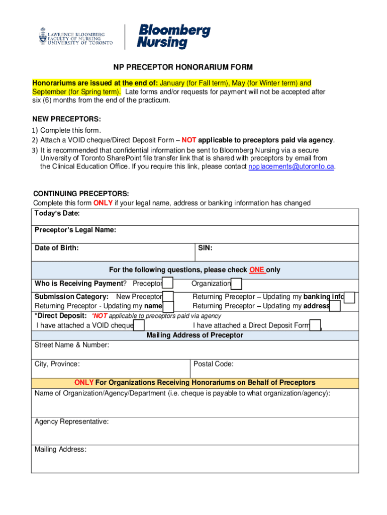 Fillable Online NP PRECEPTOR HONORARIUM FORM Fax Email Print - pdfFiller