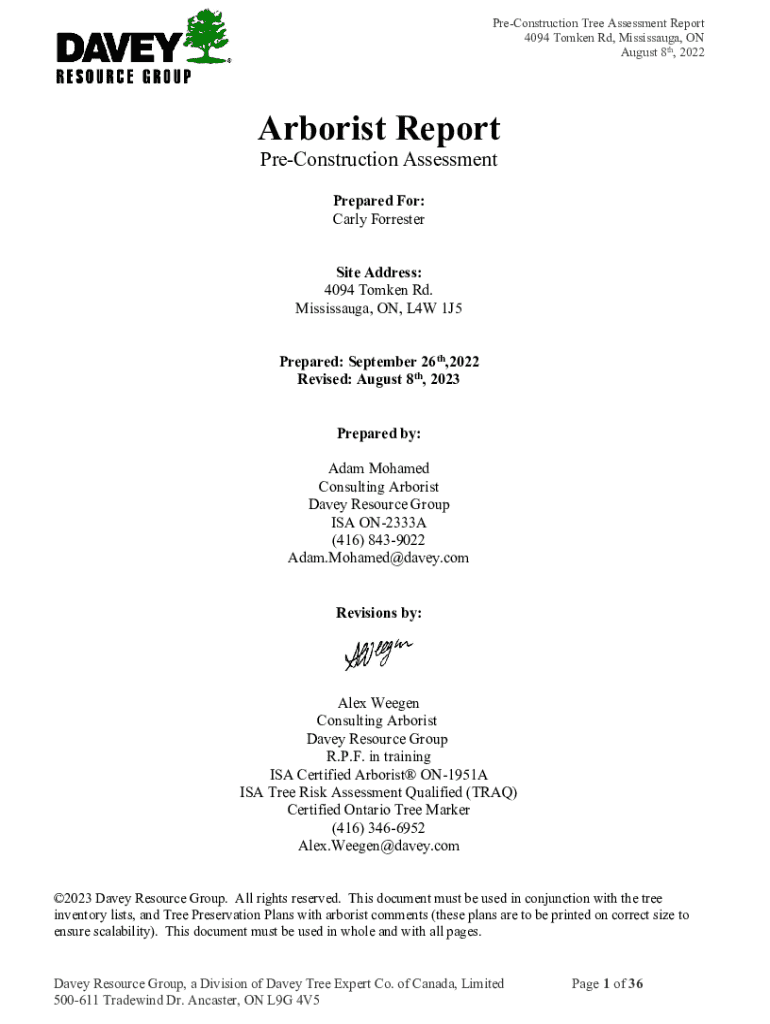 Fillable Online Pre-construction Tree Assessment Report 2022 ...