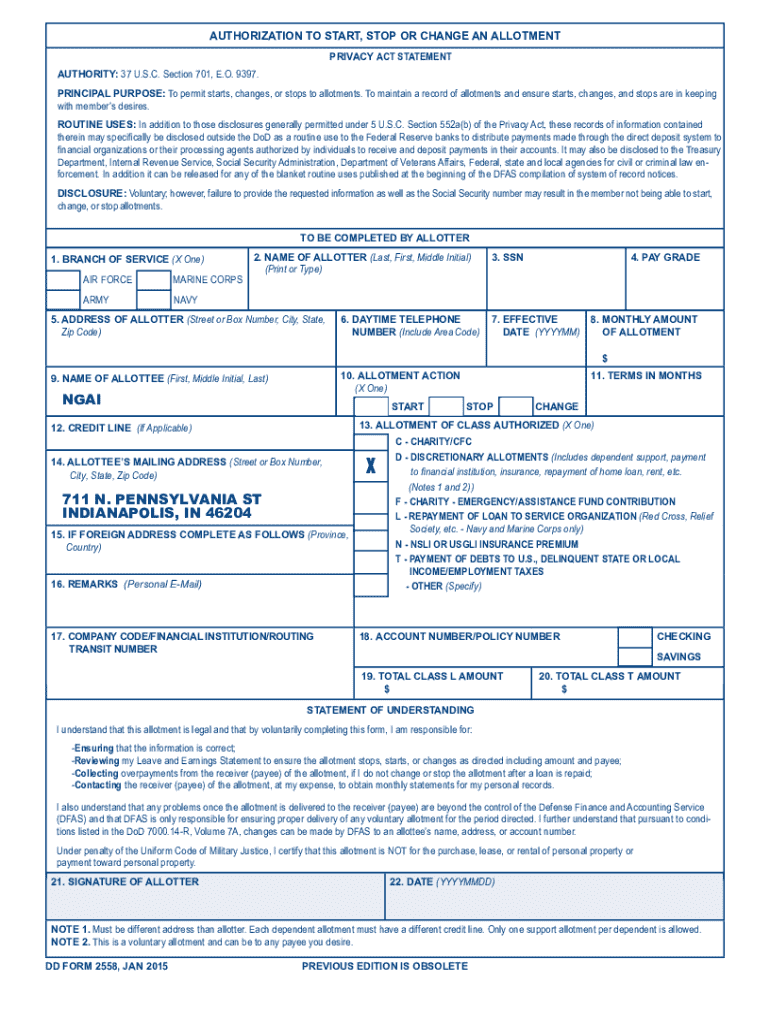 Fillable Online Authorization to Start, Stop or Change Allotment 2023 ...