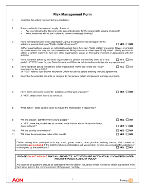 Fillable Online Risk Management Form for Safe Activities and Events ...