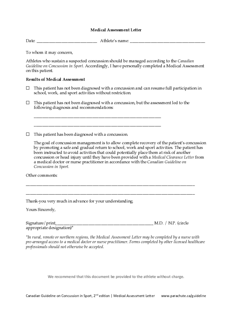 Fillable Online 2023 Medical Assessment Letter for Concussion ...