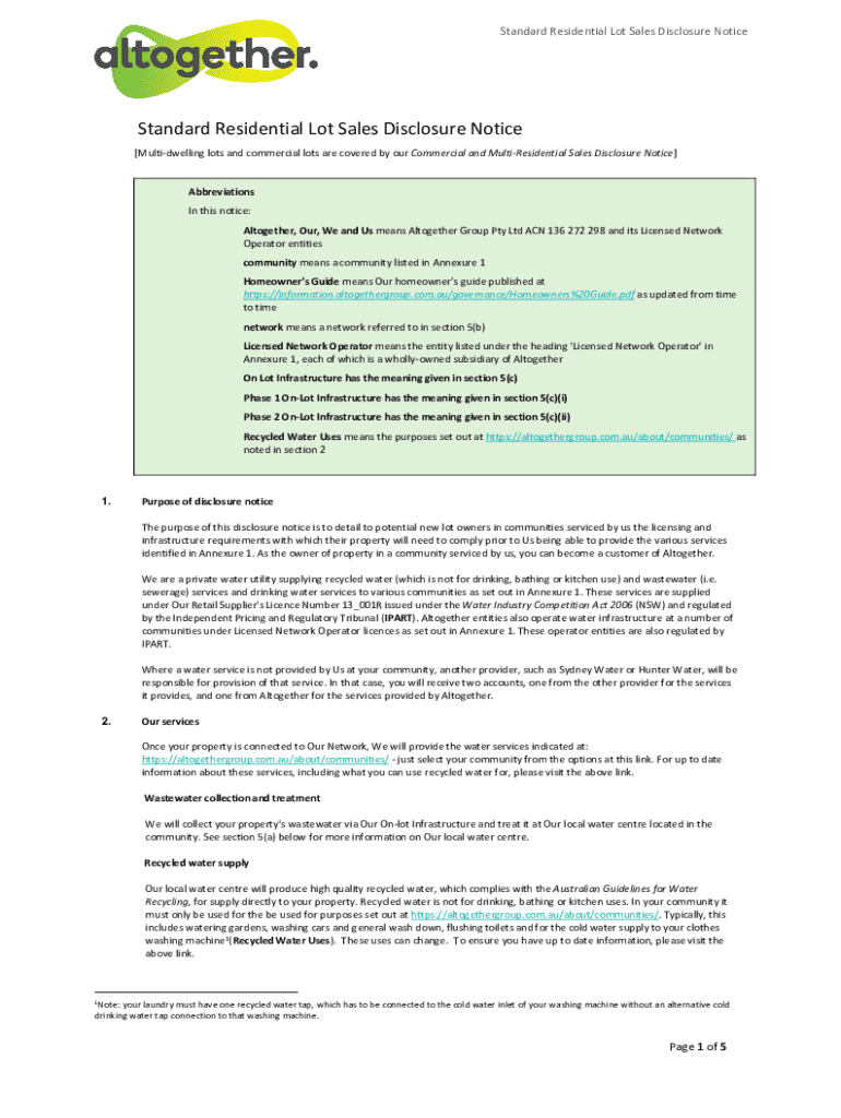 Fillable Online 2023 Standard Residential Lot Sales Disclosure Notice ...