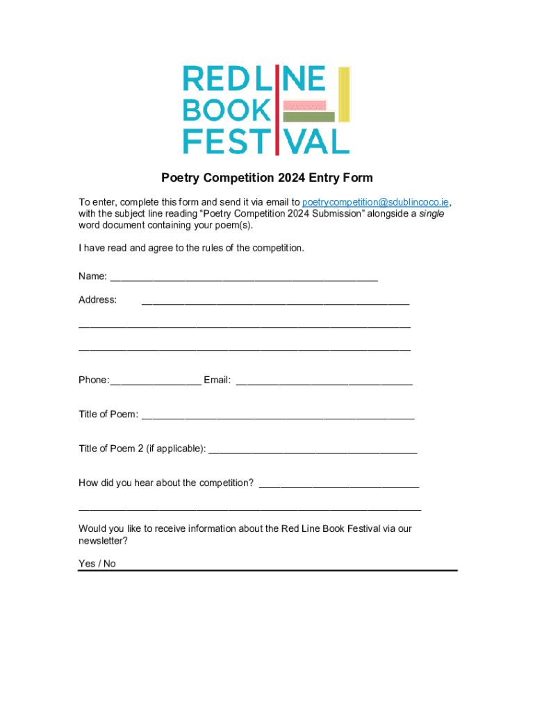 Fillable Online Red Line Book Festival Poetry Competition Rules: Fax ...