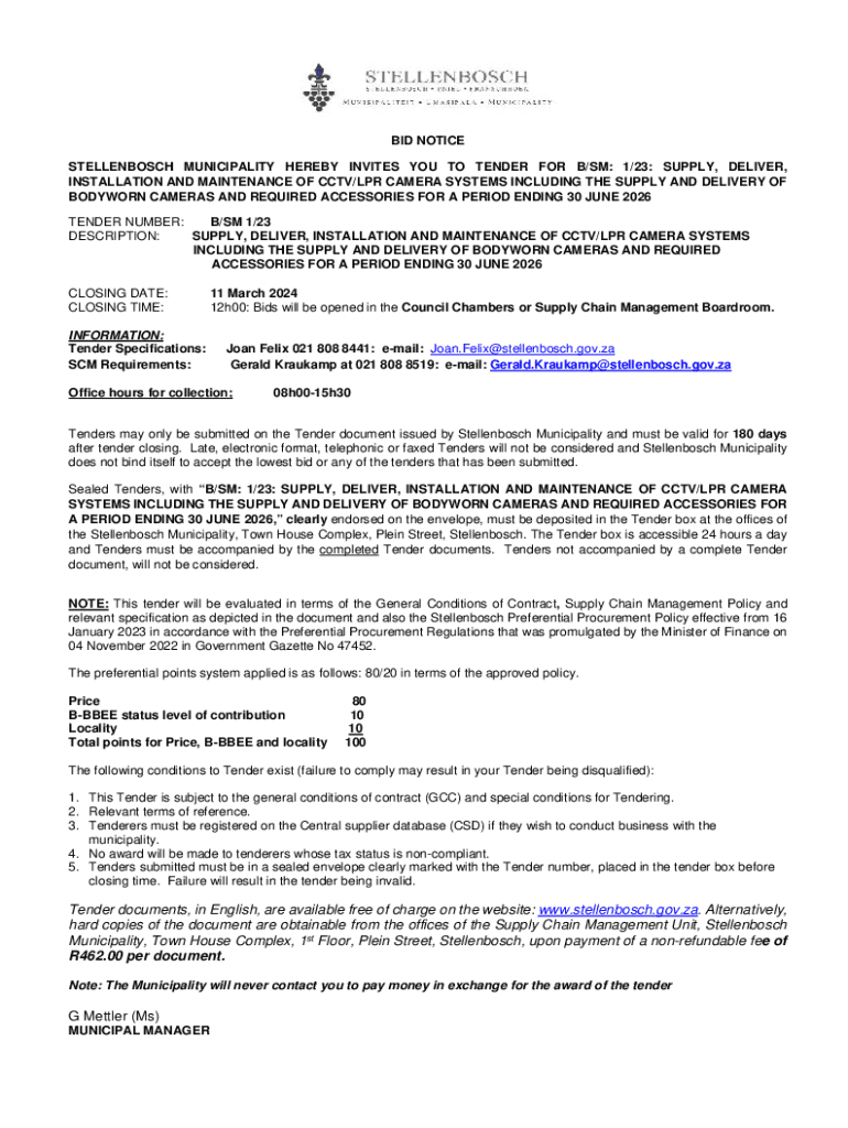 Fillable Online Stellenbosch Municipality Cctv/lpr Camera Systems ...