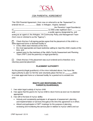 Fillable Online Csa Parental Agreement in Arlington, Va - Guidelines ...