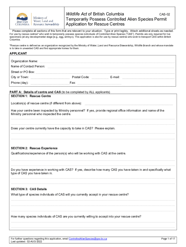 Fillable Online Wildlife Act of British Columbia - Controlled Alien ...