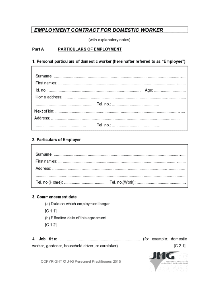Fillable Online Employment Contract for Domestic Worker 2015 - Key ...