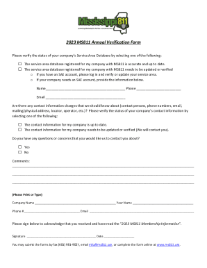 Fillable Online 2023 Ms811 Annual Verification Form for Service Area ...