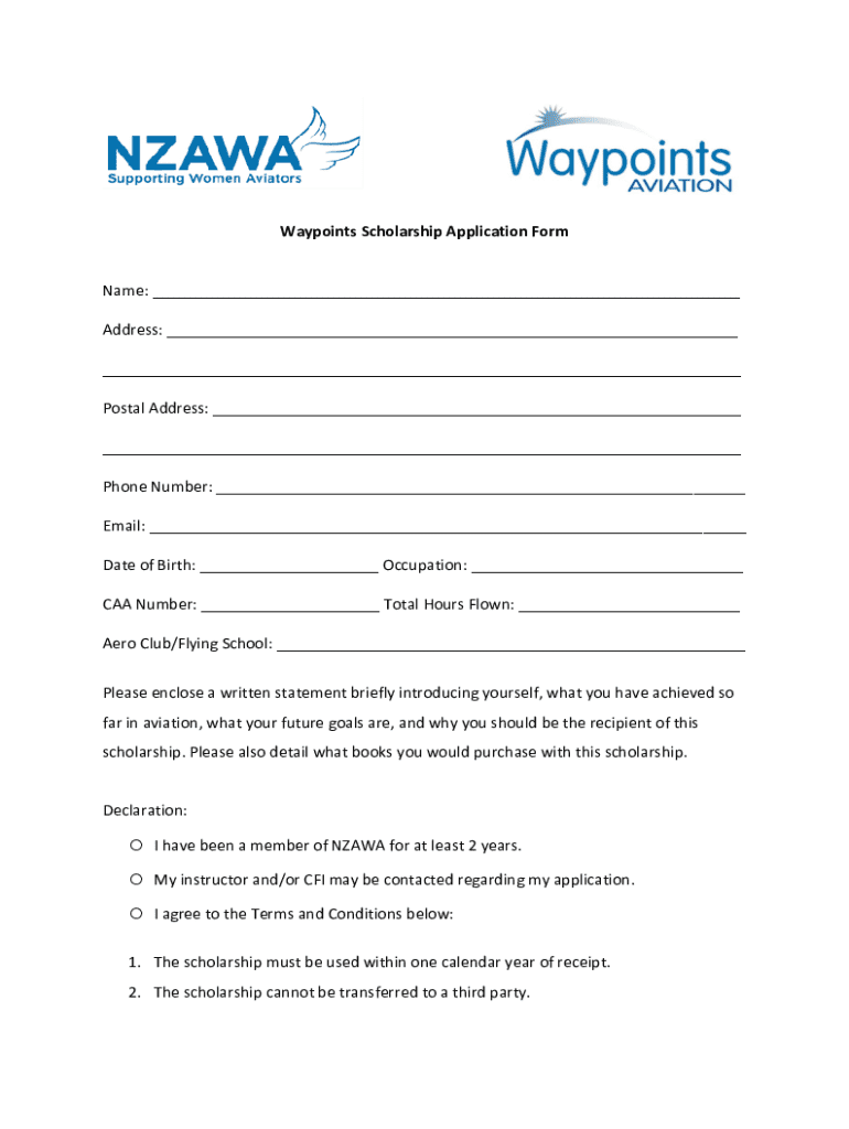 Fillable Online Waypoints Scholarship Application 2023 - Apply for Aviation Support Fax Email ...