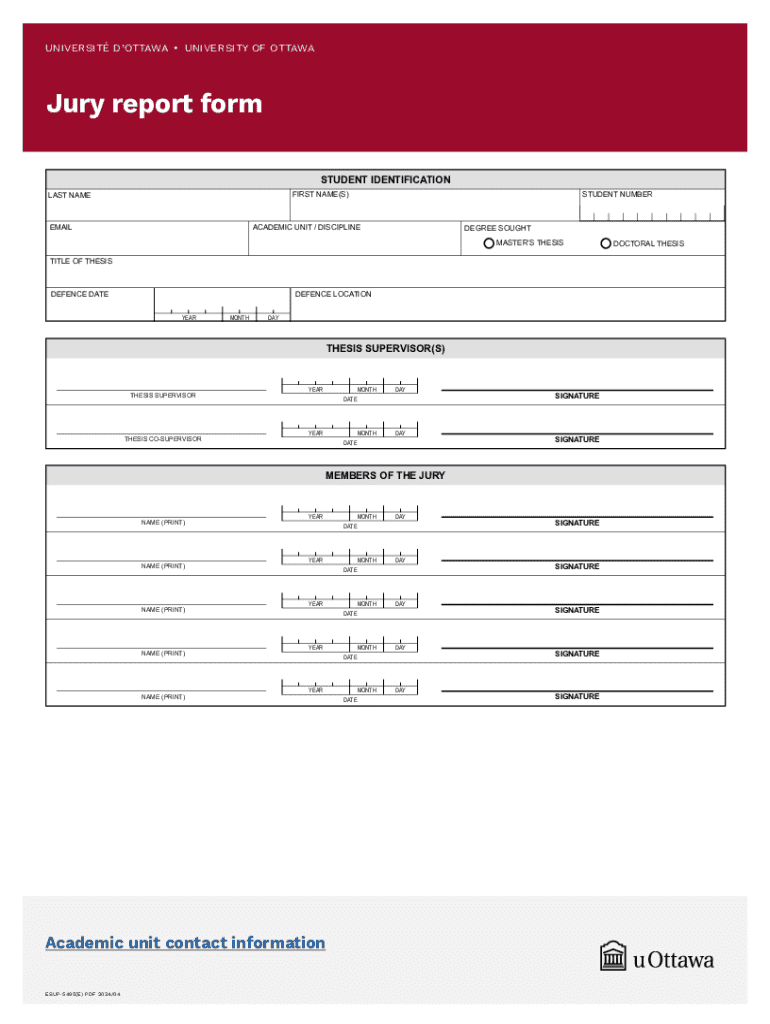 Fillable Online University of Ottawa Jury Report Form for Master’s and Doctoral Theses 2024 Fax ...
