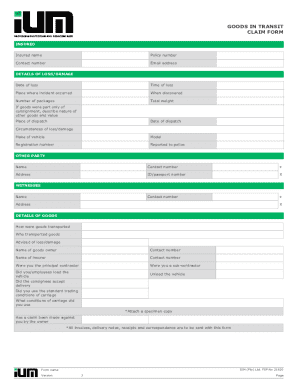 Fillable Online Goods in Transit Claim Form 2023 - Report Loss or ...