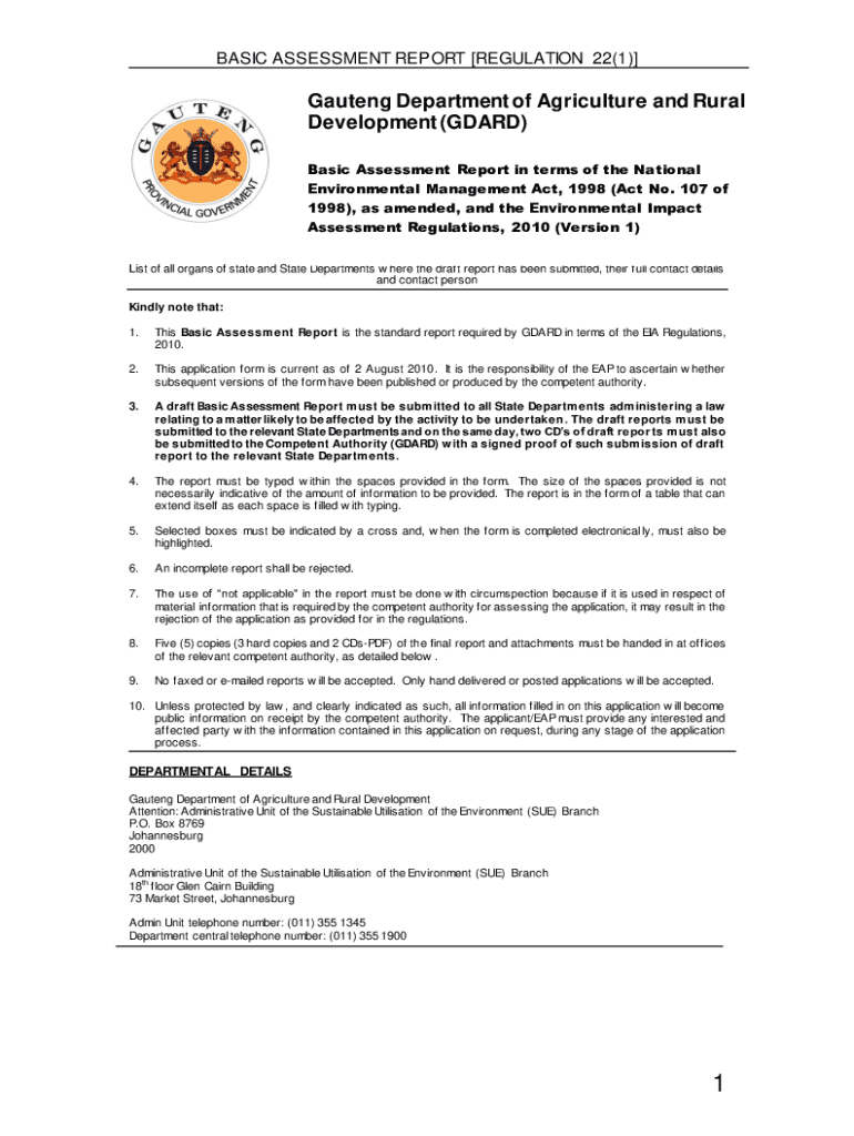 Fillable Online Basic Assessment Report 2010 - Gauteng Department of ...