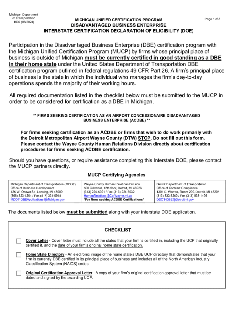 Fillable Online Michigan Disadvantaged Business Enterprise ...