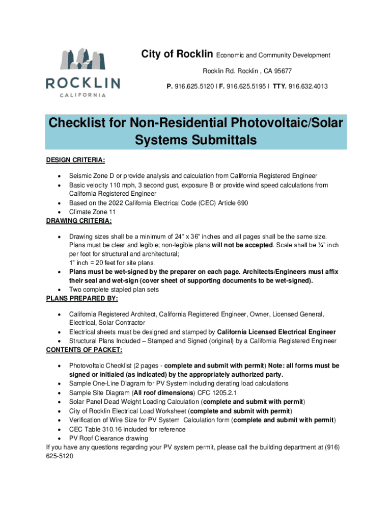 Fillable Online Checklist for Non-Residential Photovoltaic/Solar ...