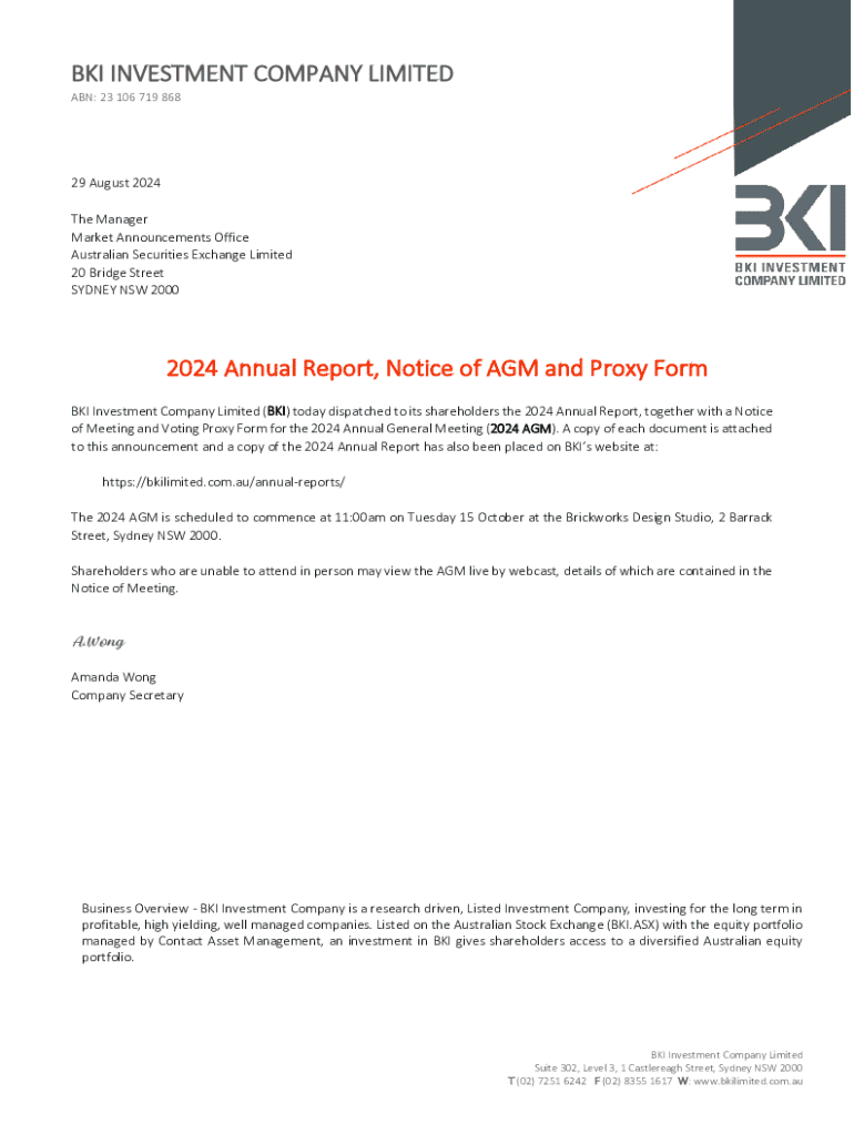 Fillable Online Bki Investment Company Limited 2024 Annual Report and ...