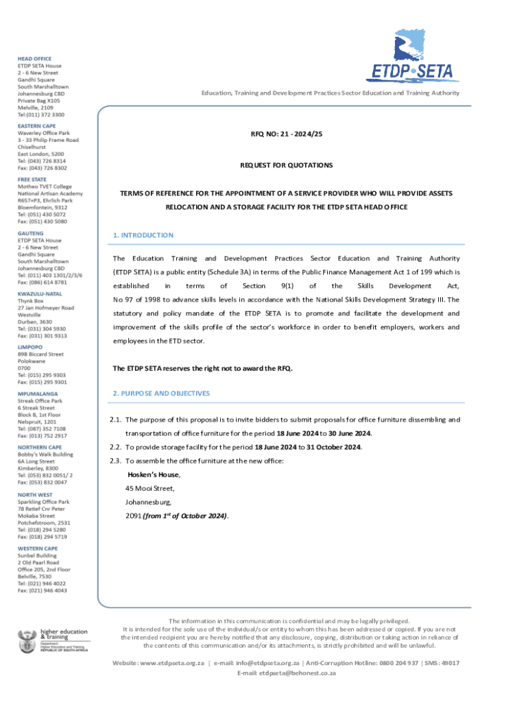 Fillable Online Etdp Seta 2024 Office Furniture Removal and Storage Rfq ...