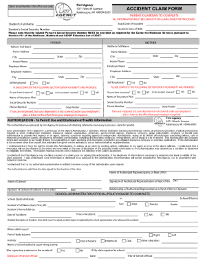 Fillable Online Accident Claim Form for Students - First Agency 2023 ...