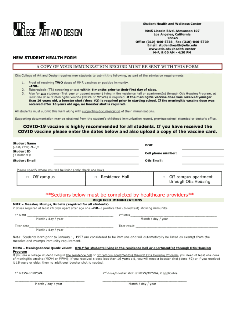 Fillable Online New Otis-Student Health Form for PROVIDERSupdated.6.5. ...