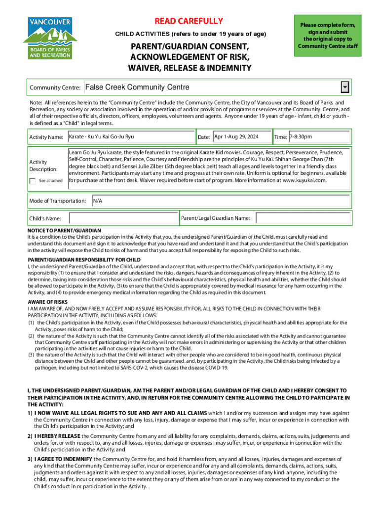 Fillable Online Form CenterAdopt-a-Spot Liability Waiver - Minor Fax ...