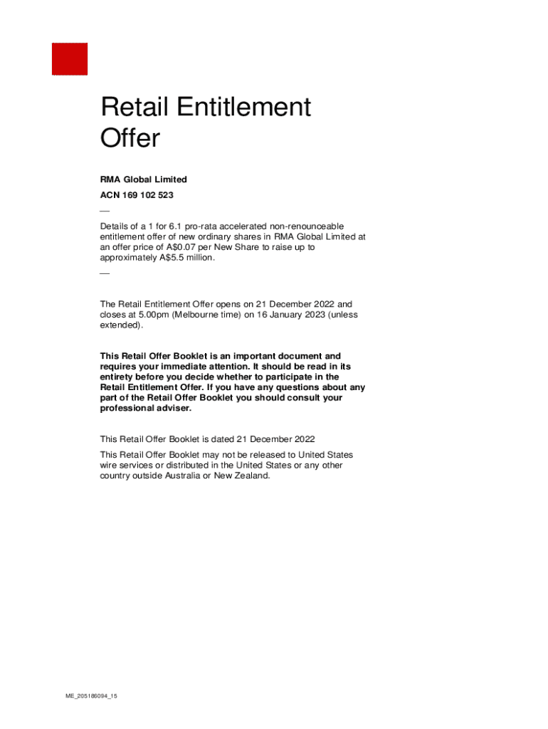 Fillable Online Rma Global Limited Retail Entitlement Offer 2022 - up ...