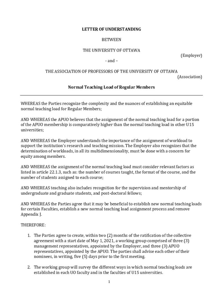 Fillable Online Letter of Understanding on Normal Teaching Load ...